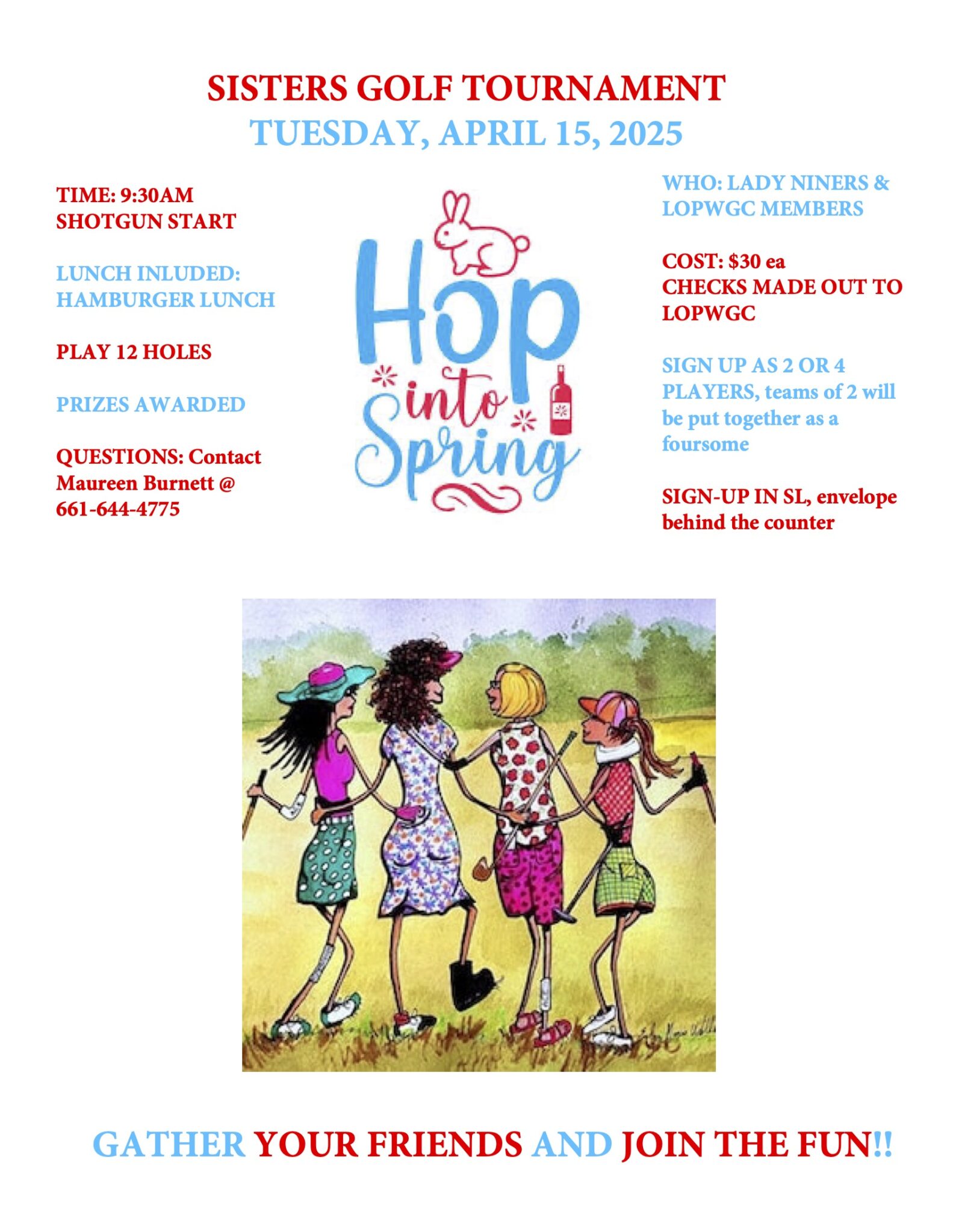 SISTER’S TOURNAMENT INFO: – LOP LADY NINERS GOLF CLUB